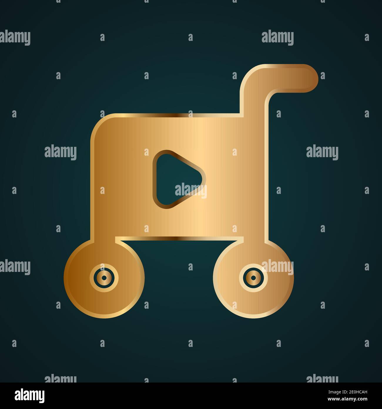 Cart with play button cart icon vector logo. Gradient gold metal with ...