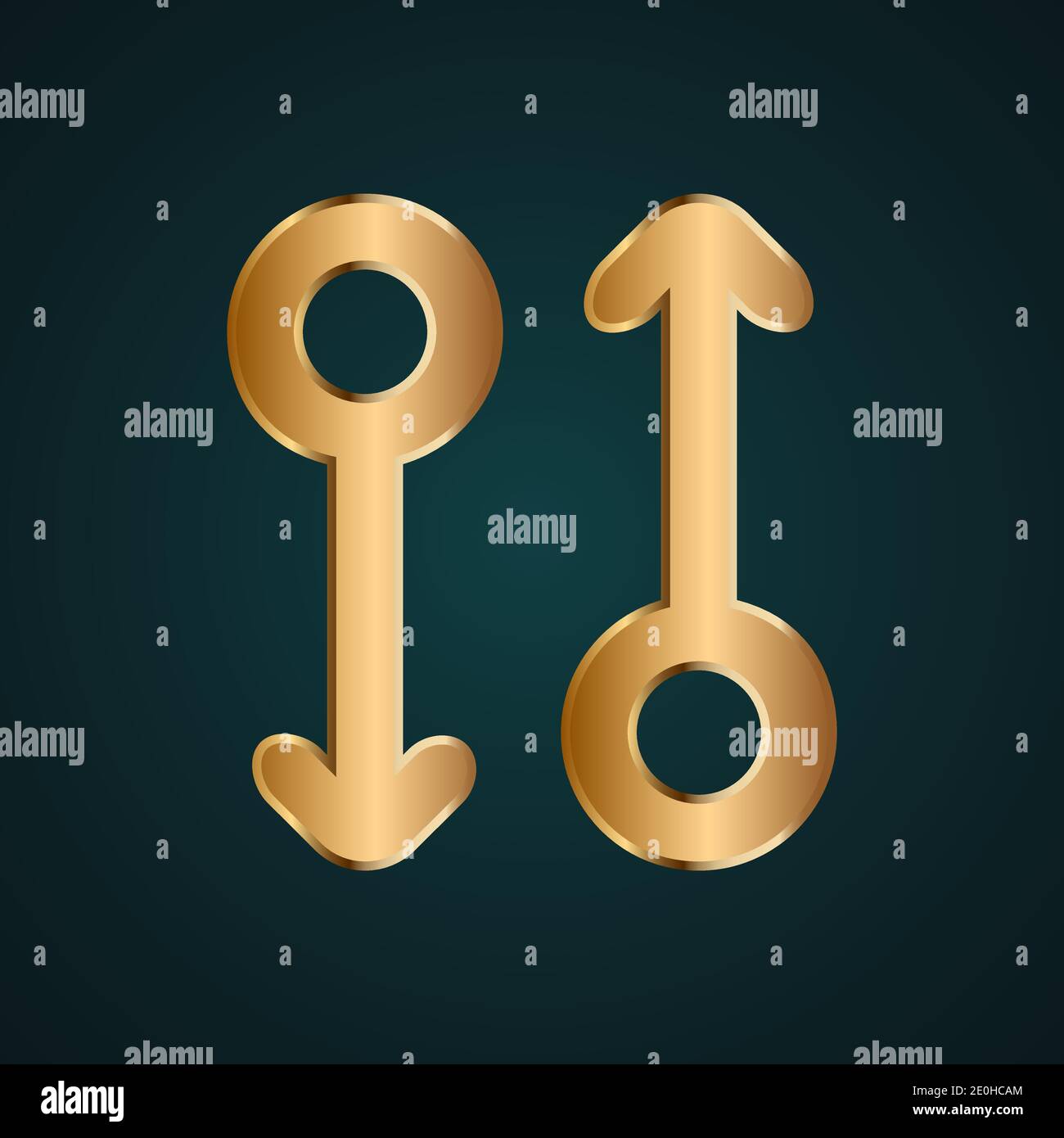 Double round arrow vector icon. Gradient gold metal with dark ...