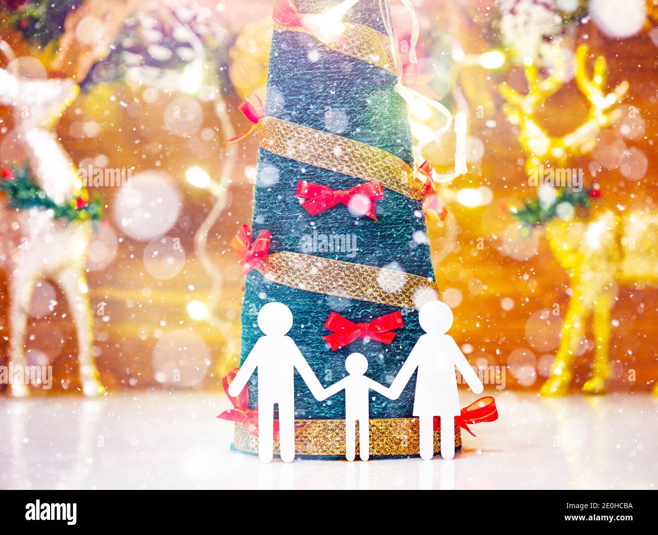 Christmas background with paper people and christmas decorations Stock ...