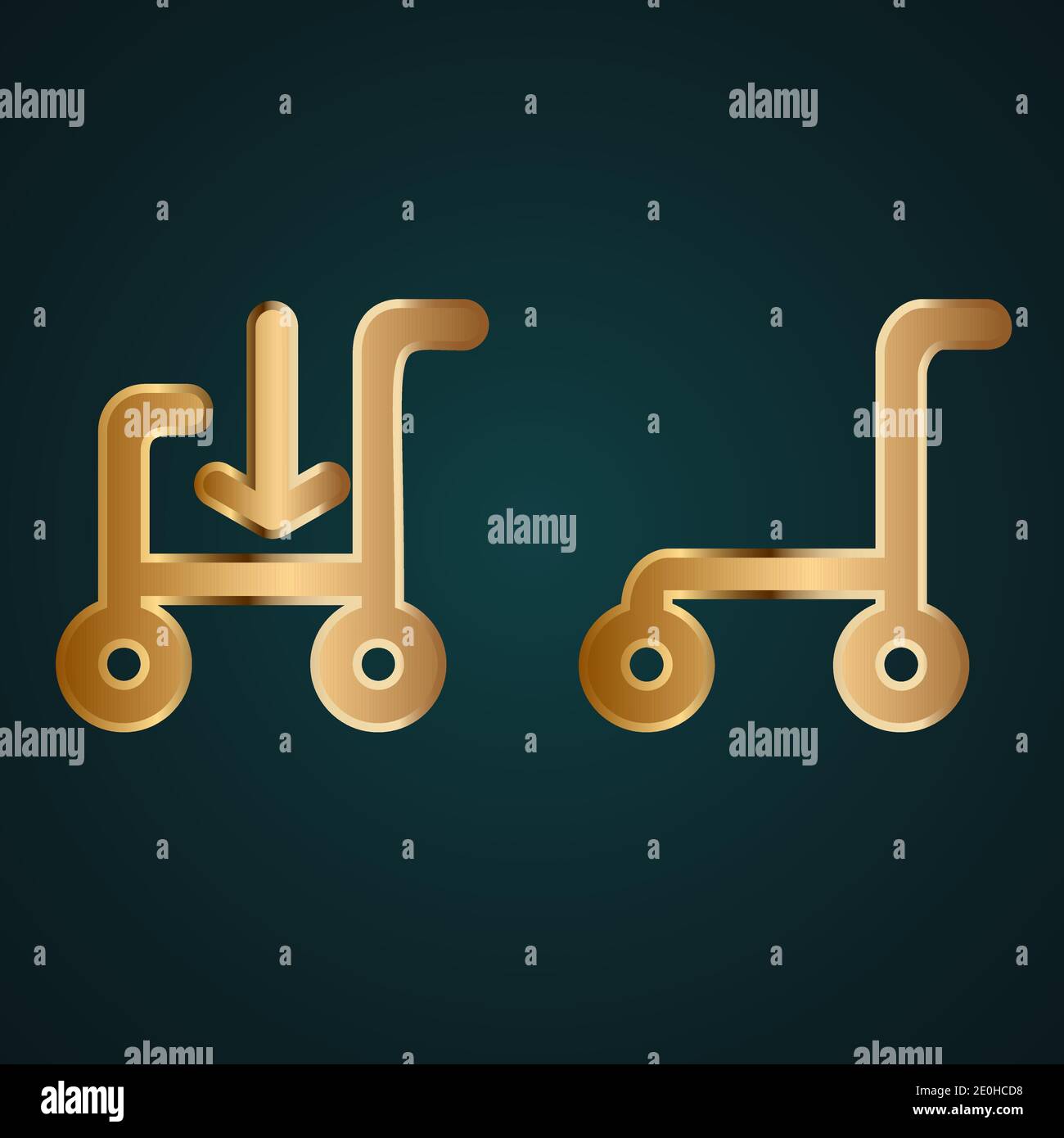 Cart in and out icon vector logo. Gradient gold metal with dark ...