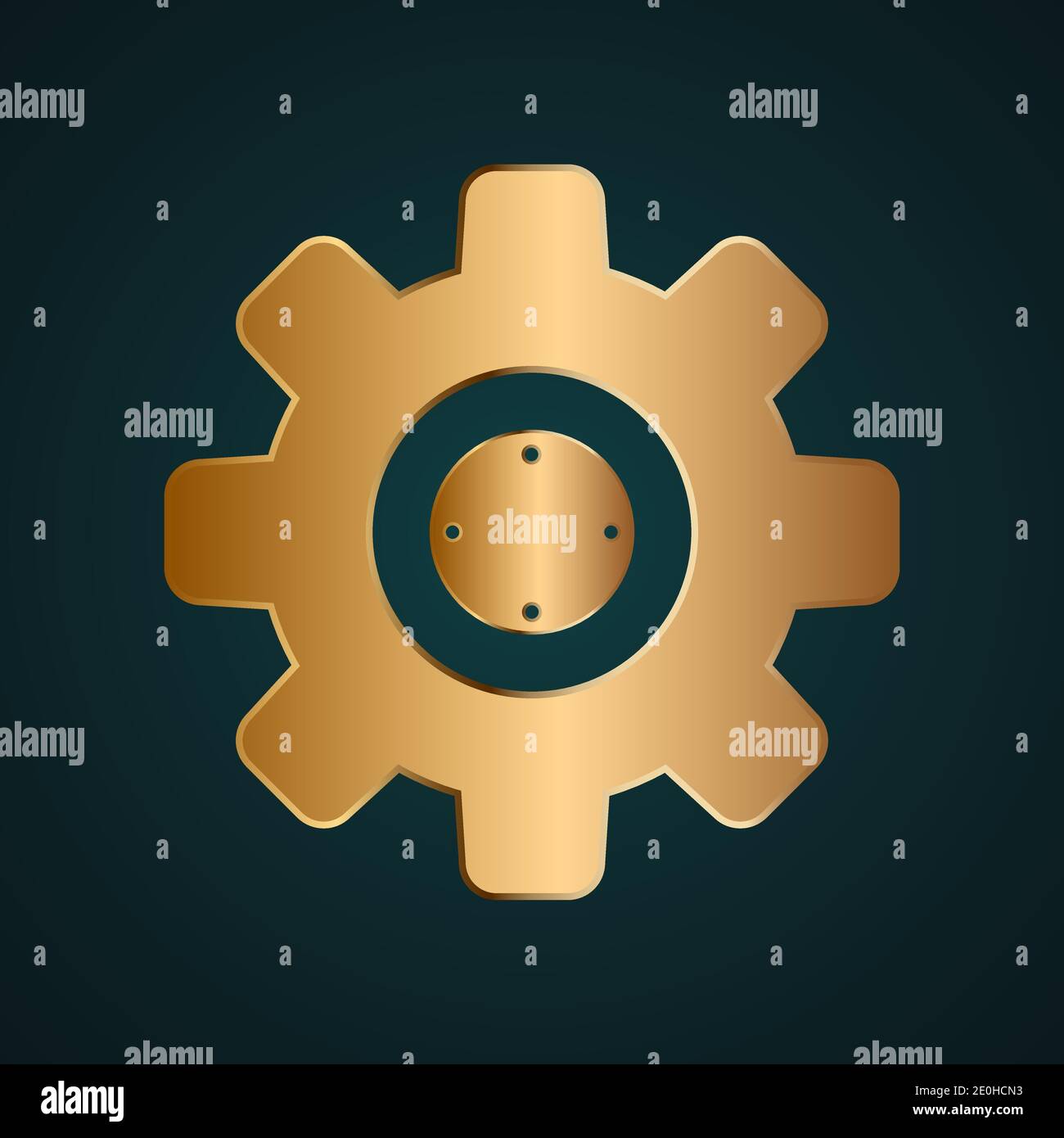 Setting, cogwheel icon vector logo. Gold metal with dark background ...