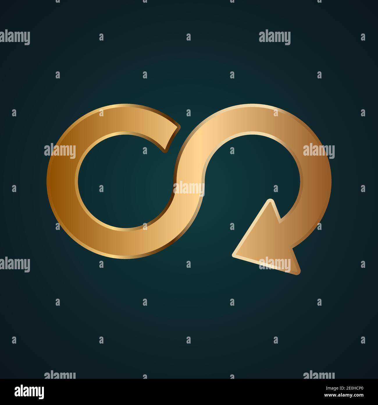 Infinity sign with arrow icon vector. Gold metal with dark background ...