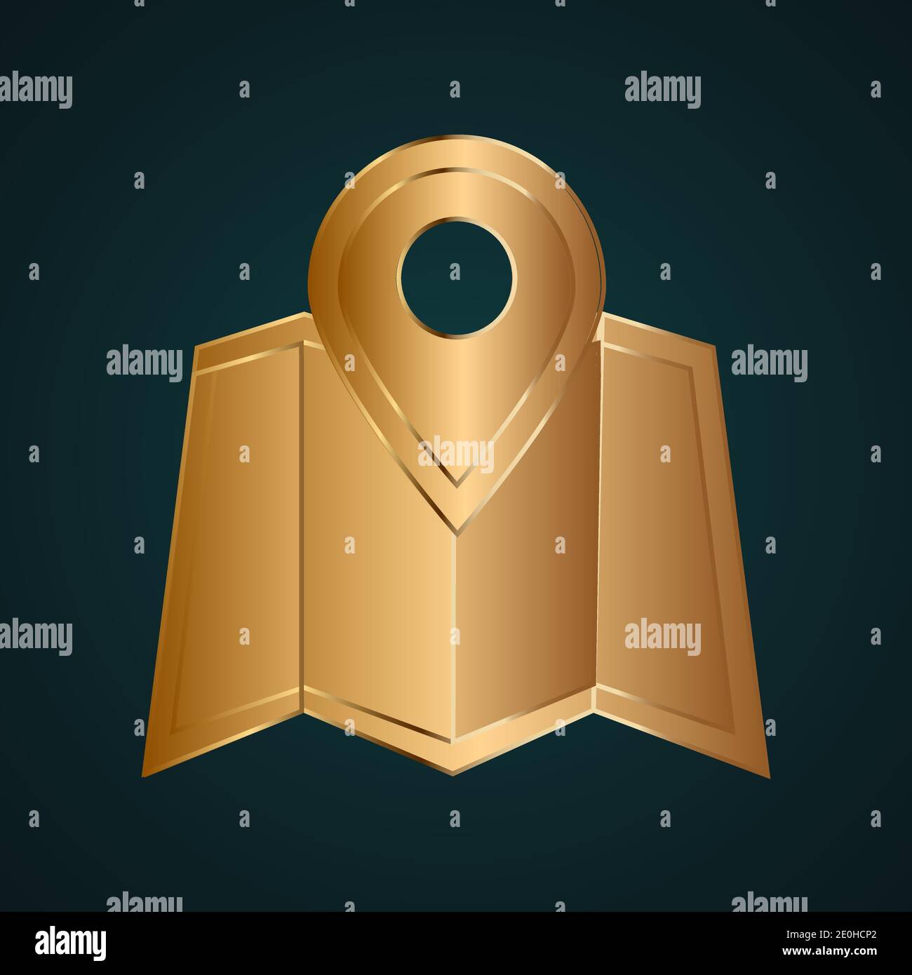 Map location pin pointer icon vector logo. Gold metal with dark ...