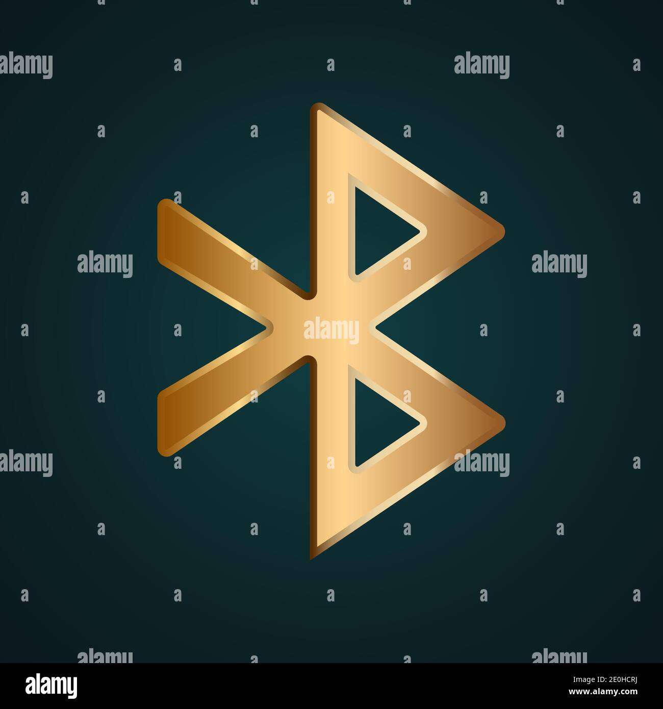 Bluetooth icon vector logo. Gradient gold metal with dark background ...