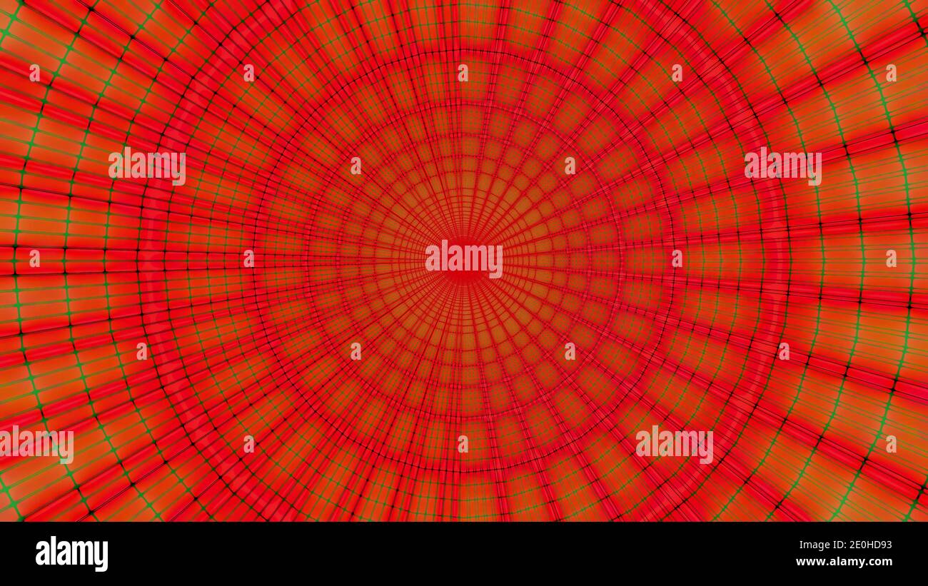 Dark green and red wireframe tunnel 3d illustration background ...