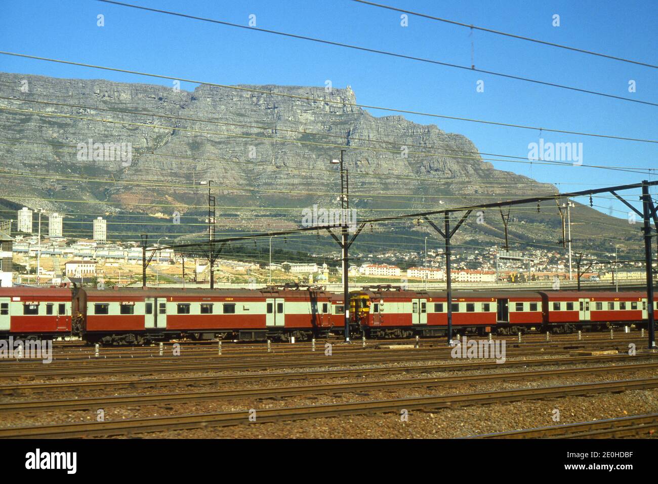 Passenger railway coaches, first and third class, at Cape Town station ...