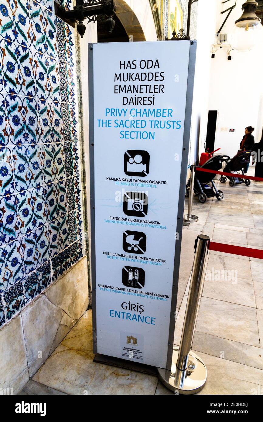 Istanbul, Turkey, free standing sign at the entrance to the Topkapi ...