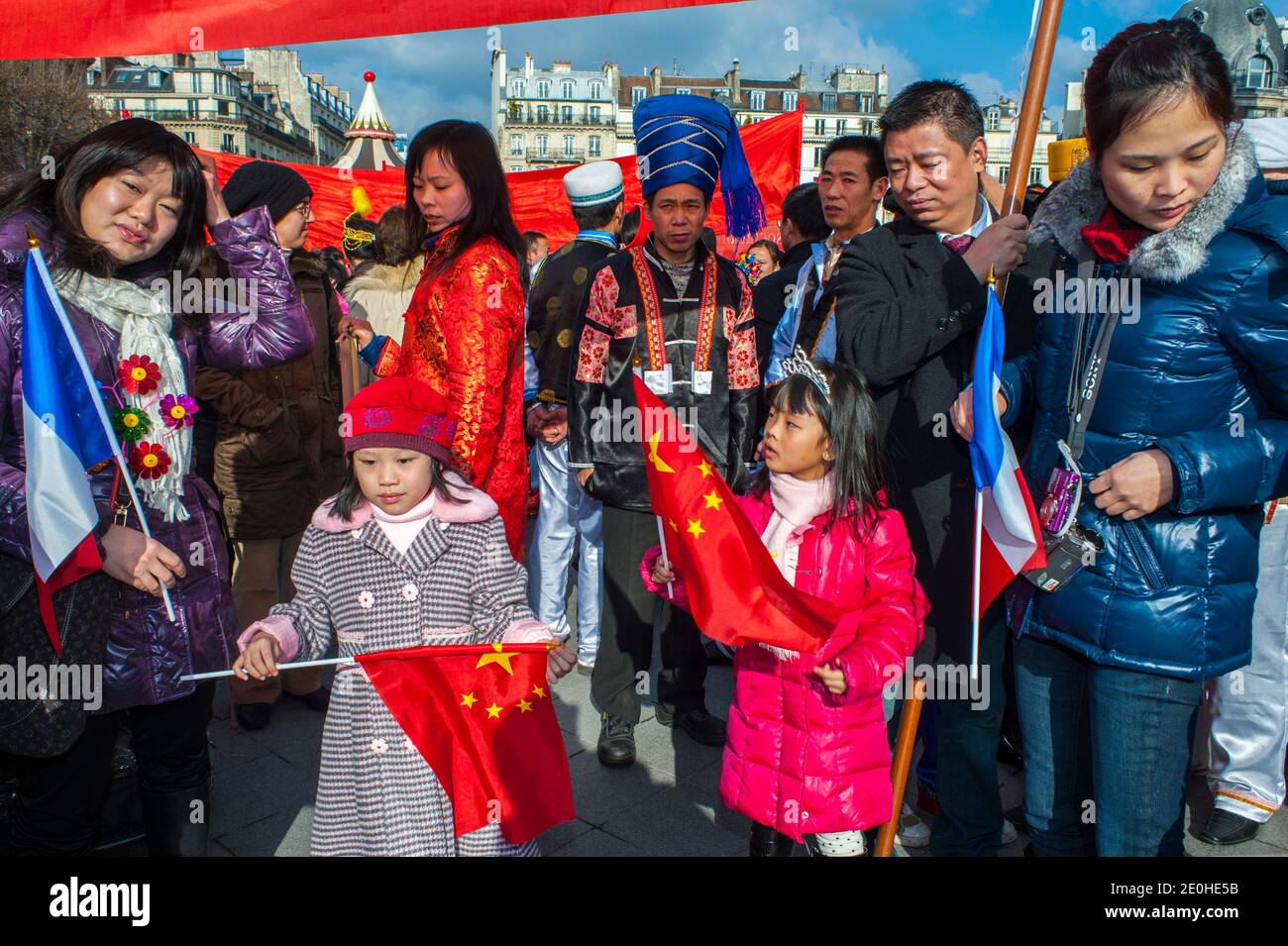 Paris, France, Chinese Families Watching New Year Celebration, Dragon ...