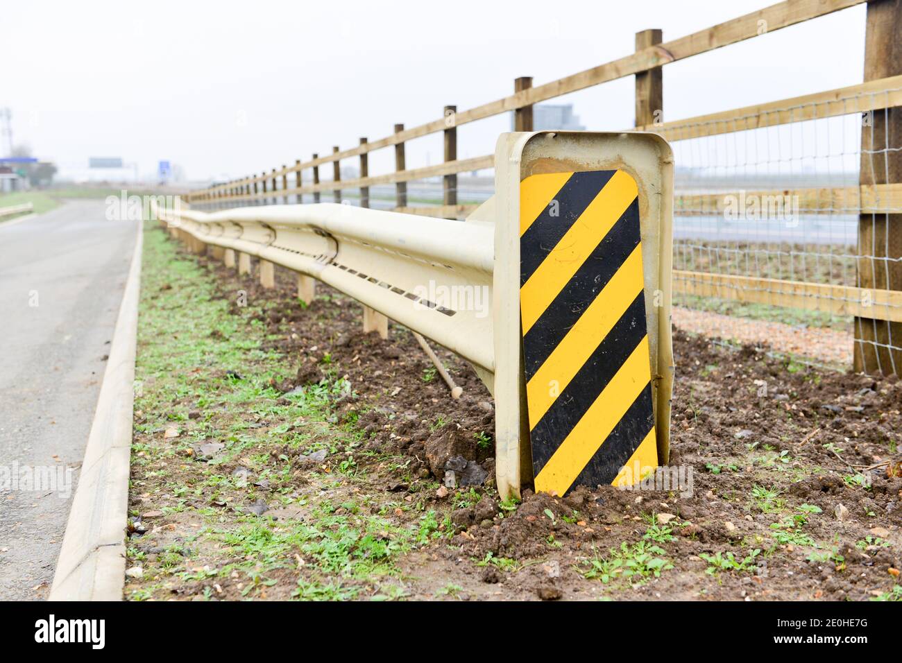 Armco end barrier beside new road Stock Photo - Alamy