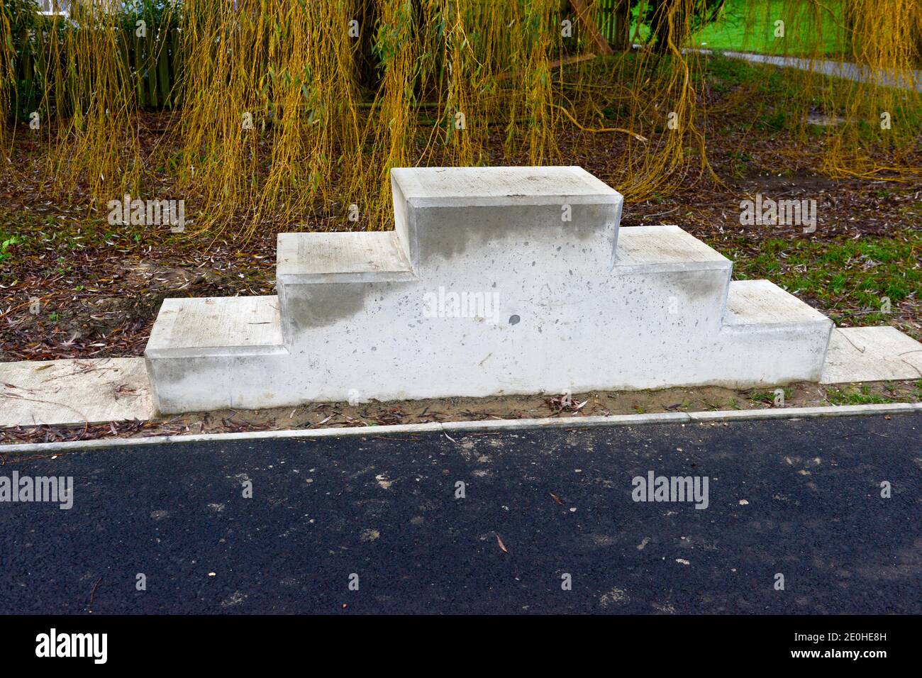 Newly formed concret dismounting steps for use by horse riders Stock ...