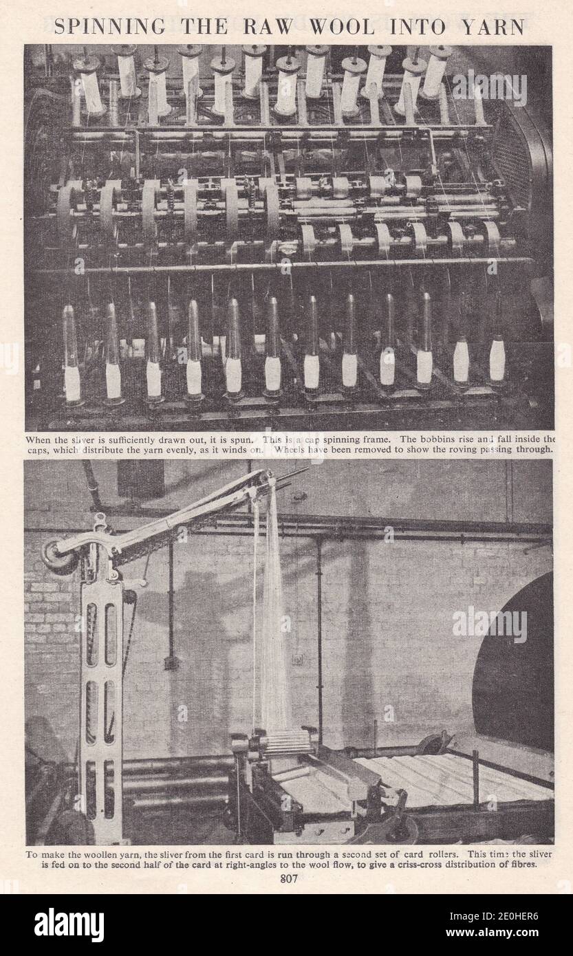 Vintage photos of the manufacturing of wool 1900s - Spinning the raw ...