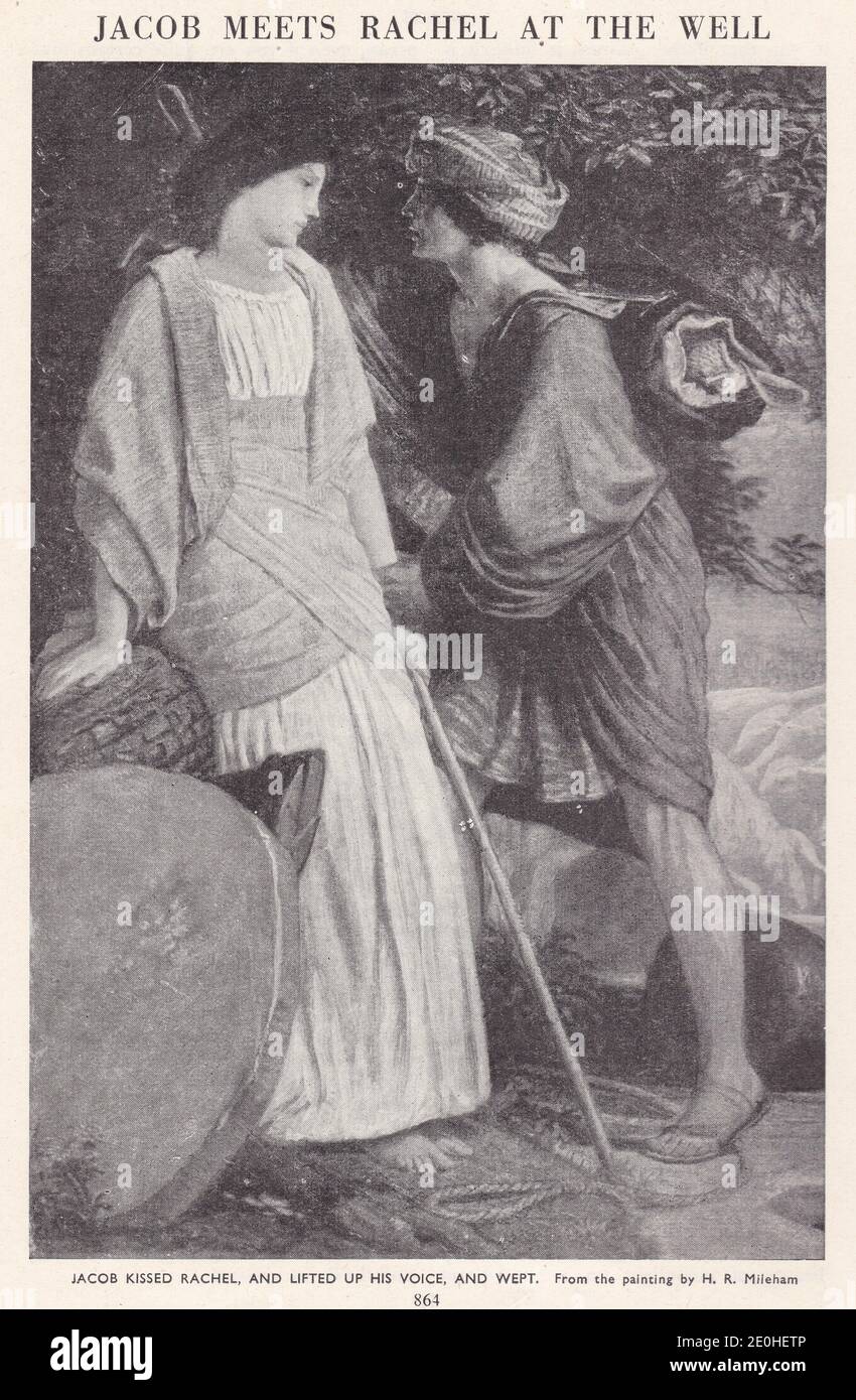 Jacob meets Rachel at the well - Jacob kissed Rachel, and lifted up his ...