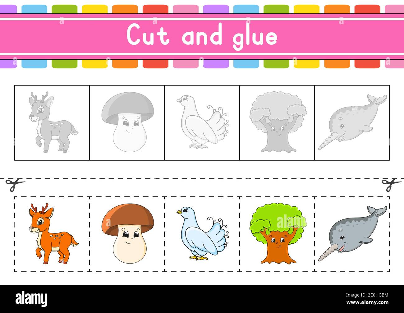 Cut and play. Paper game with glue. Flash cards. Education worksheet ...
