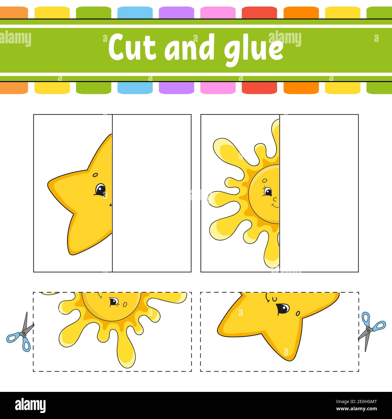 Cut and play. Paper game with glue. Flash cards. Education worksheet ...