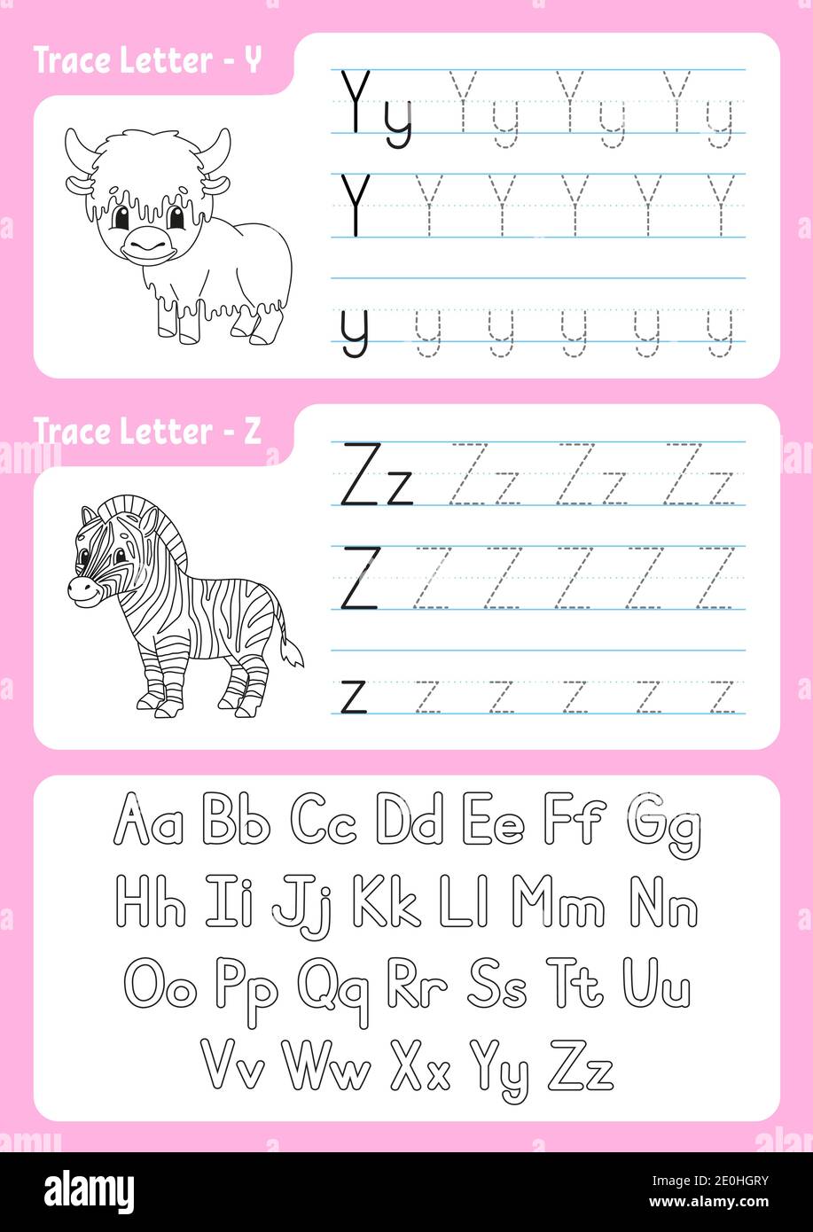 Writing letters. Tracing page. Worksheet for kids. Practice sheet. Learn alphabet. Cute ...
