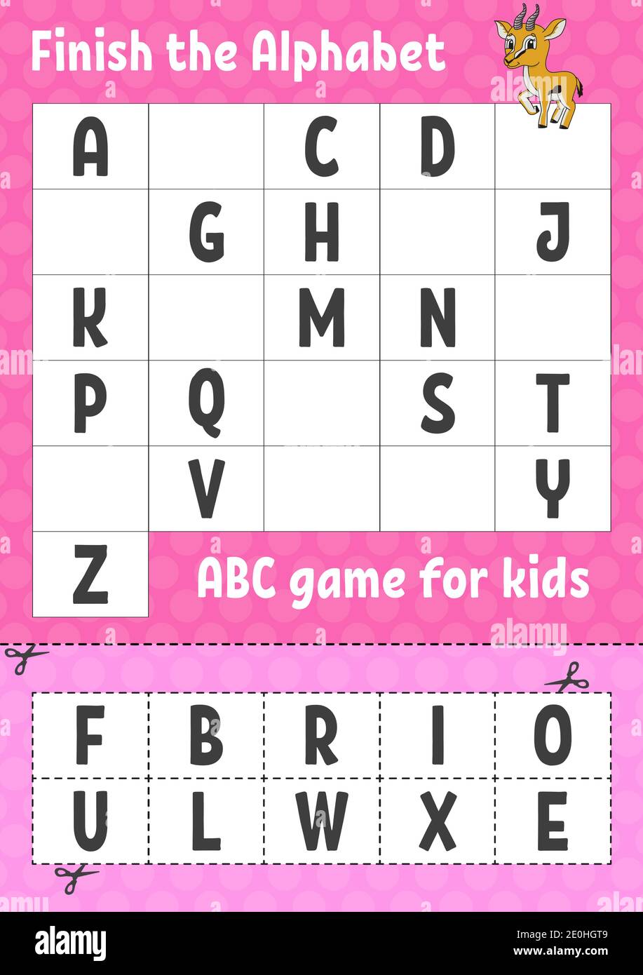 Finish the alphabet. ABC game for kids. Cut and glue. Education ...