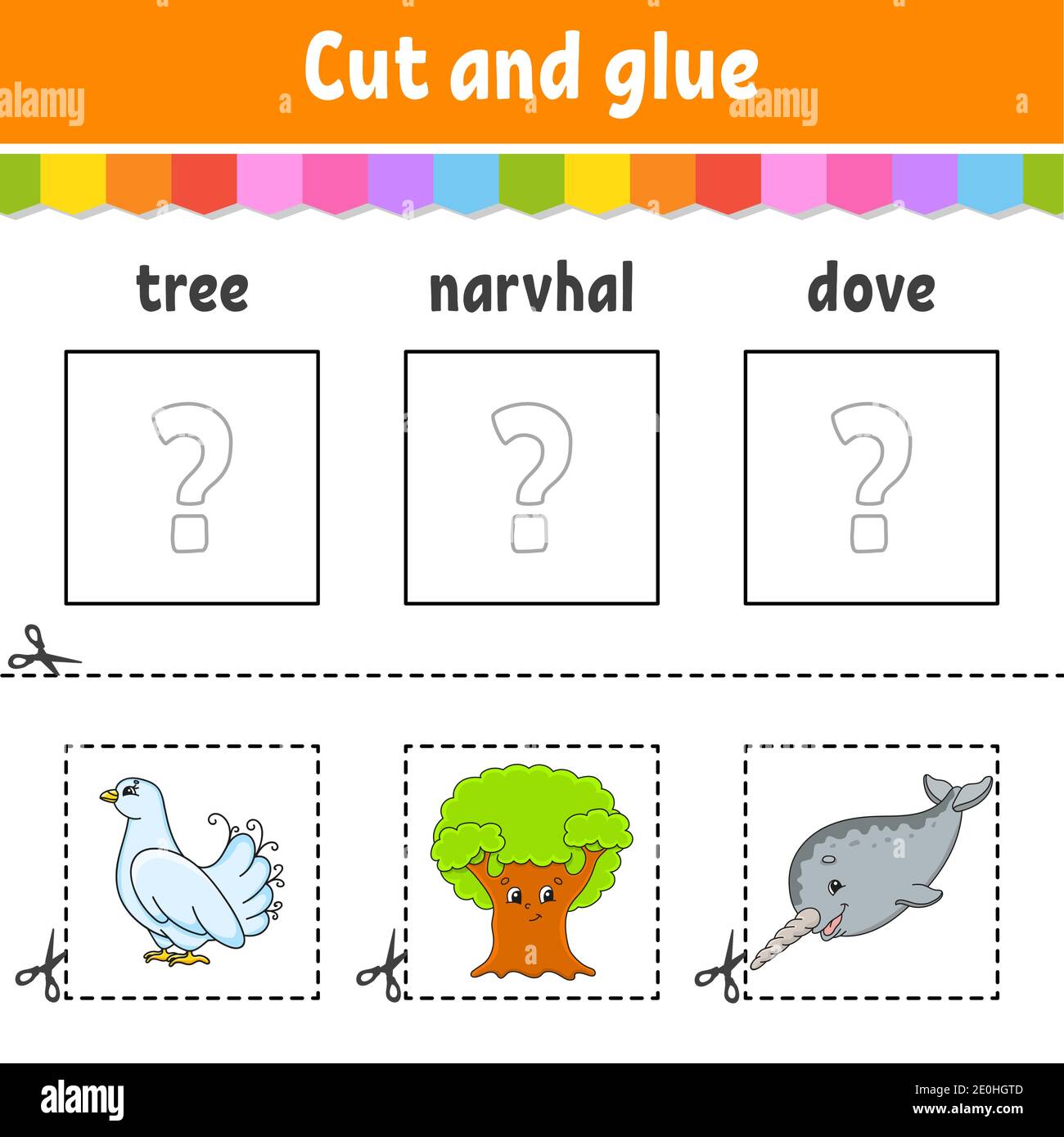 Cut and glue. Game for kids. Learn English words. Education developing ...