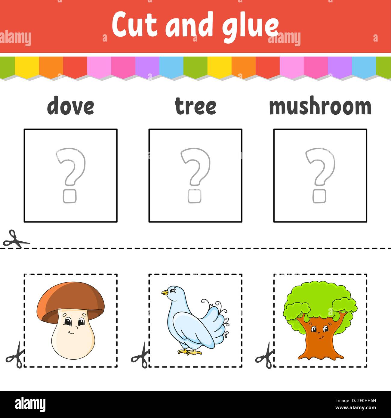 Cut and glue. Game for kids. Learn English words. Education developing ...