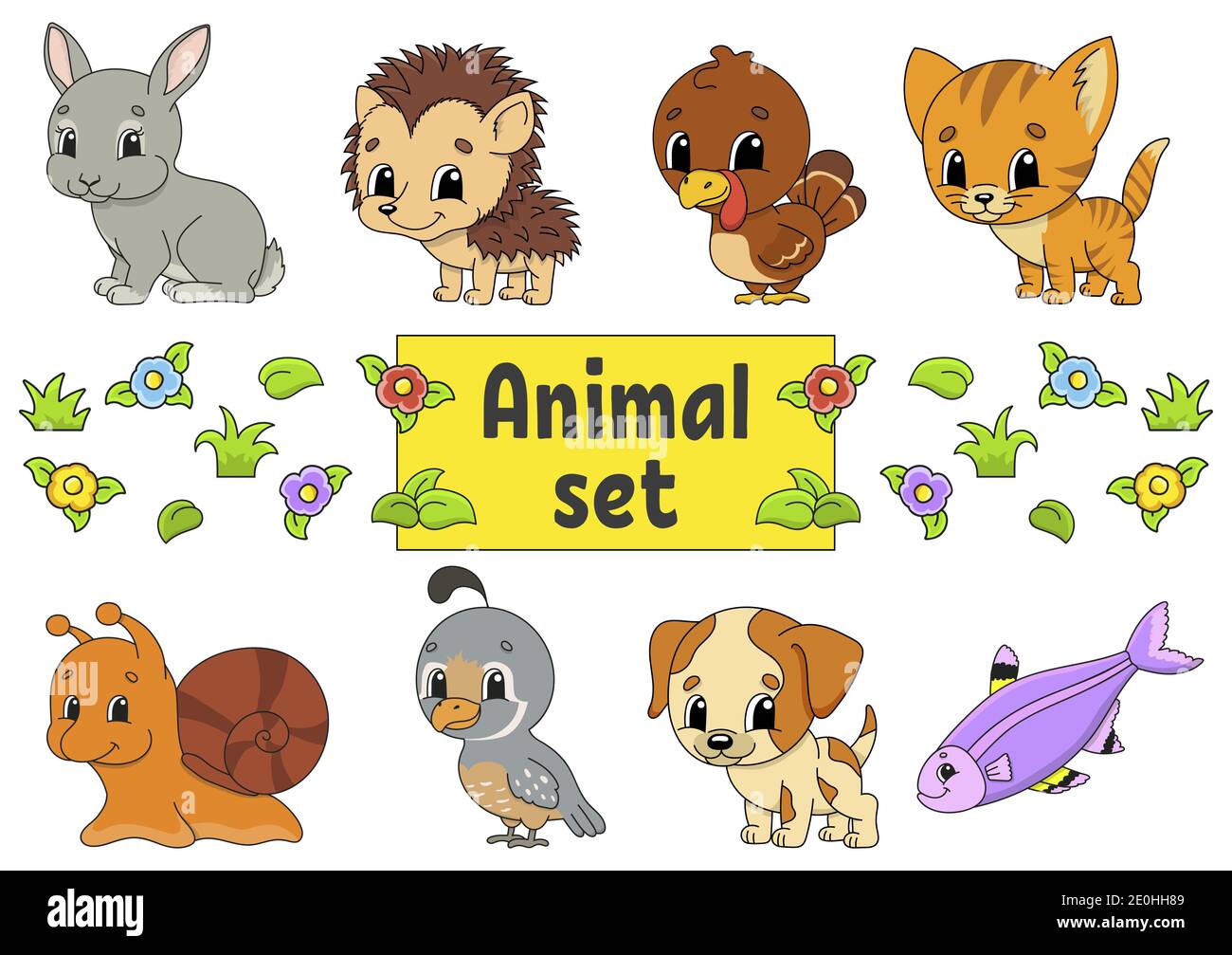 Set of stickers with cute cartoon characters. Animal clipart. Hand ...