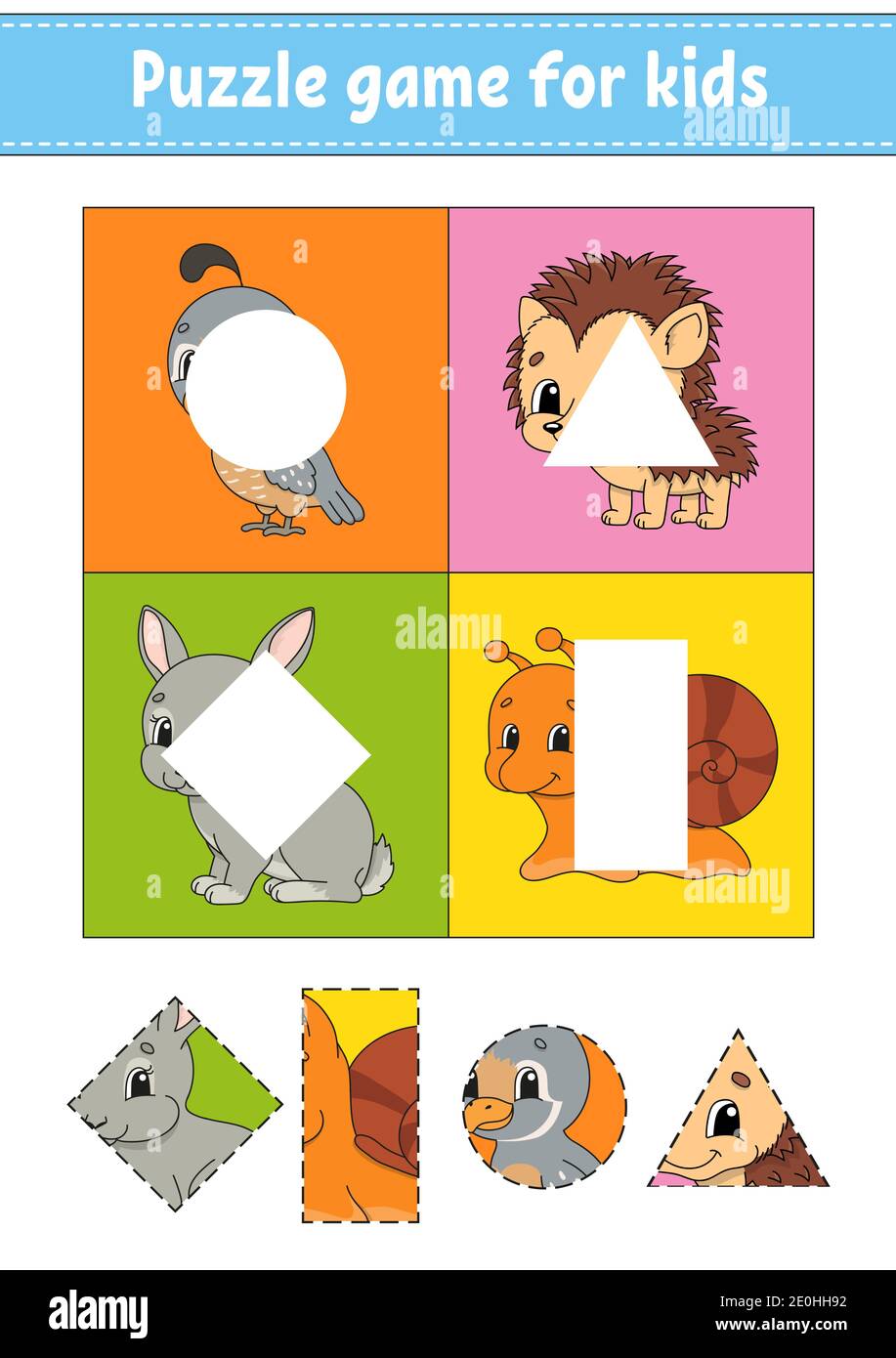 Puzzle game for kids. Cut and paste. Cutting practice. Learning shapes ...