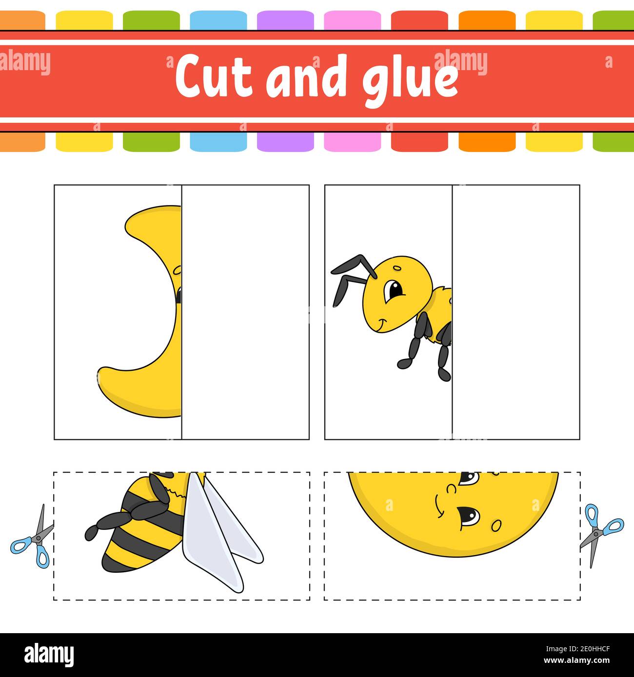 Cut and play. Paper game with glue. Flash cards. Education worksheet ...