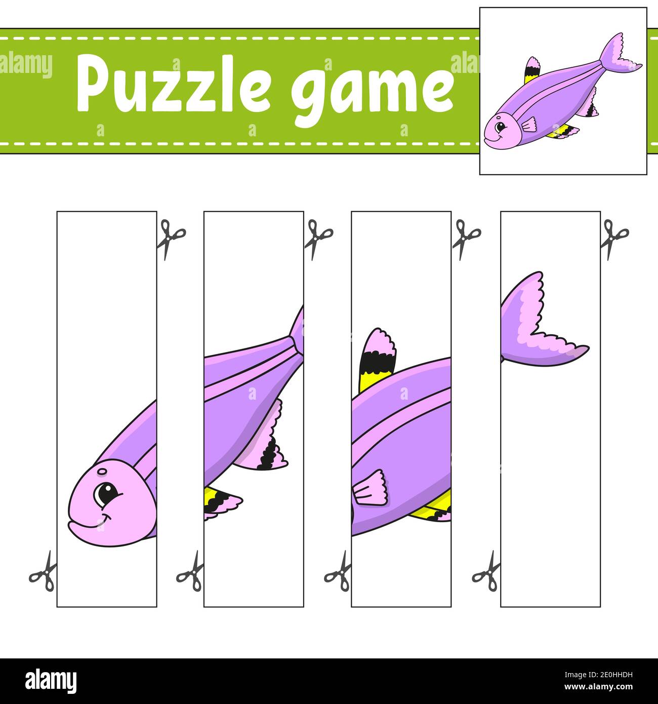Puzzle game for kids. Cutting practice. Education developing worksheet ...