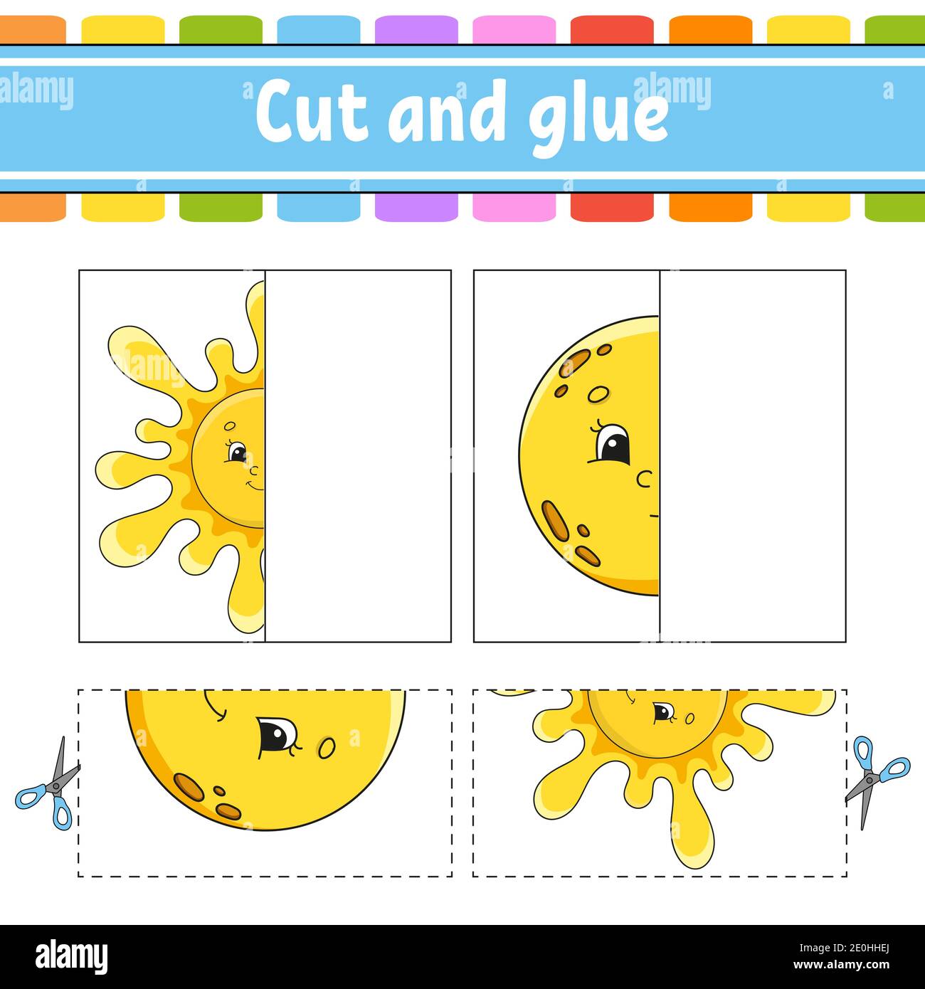 Cut and play. Paper game with glue. Flash cards. Education worksheet ...