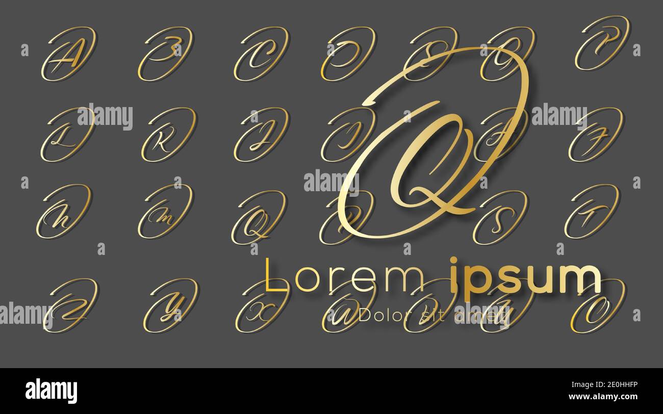 calligraphy abc lettering design collection with golden circular line ...