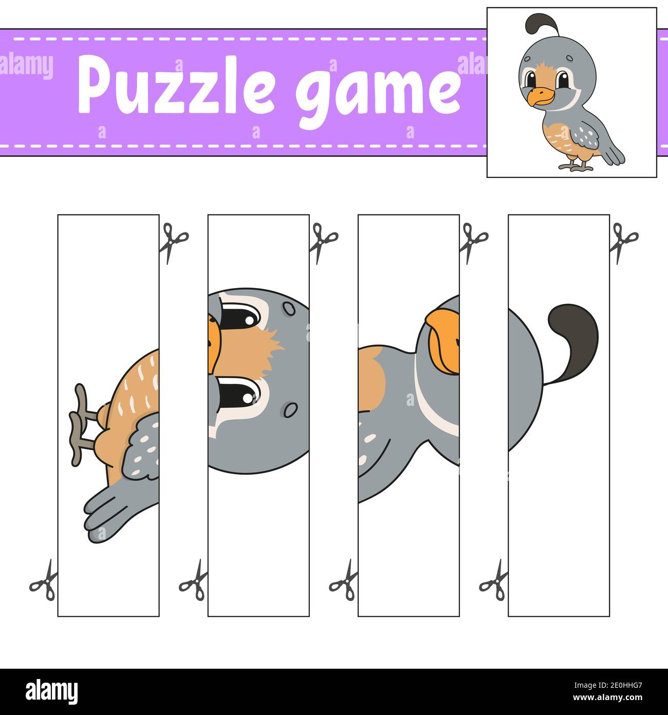 Puzzle game for kids. Cutting practice. Education developing worksheet ...