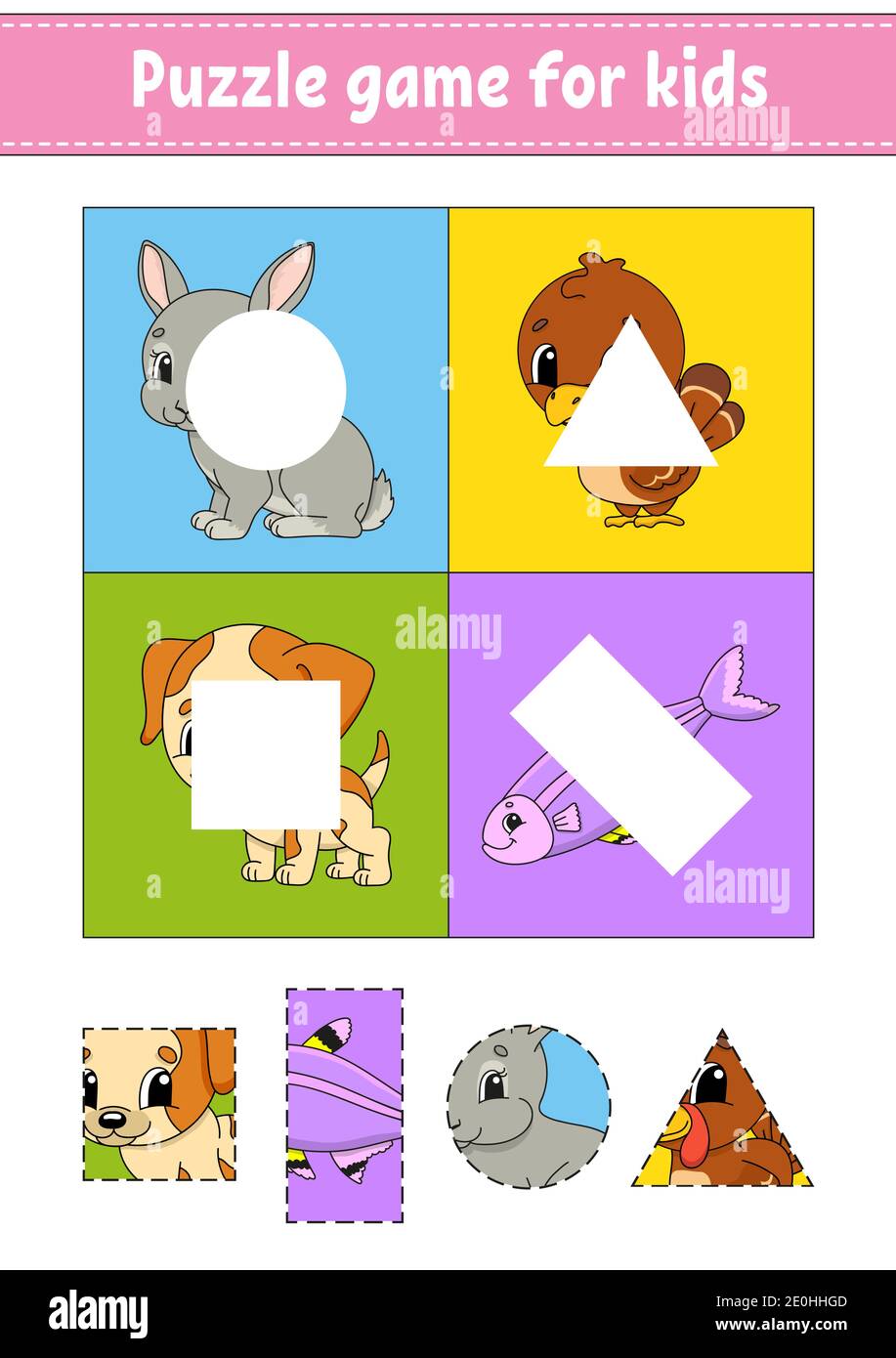 Puzzle game for kids. Cut and paste. Cutting practice. Learning shapes ...