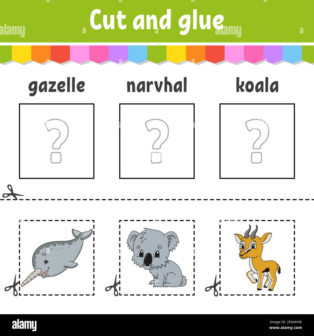 Cut and glue. Game for kids. Learn English words. Education developing ...