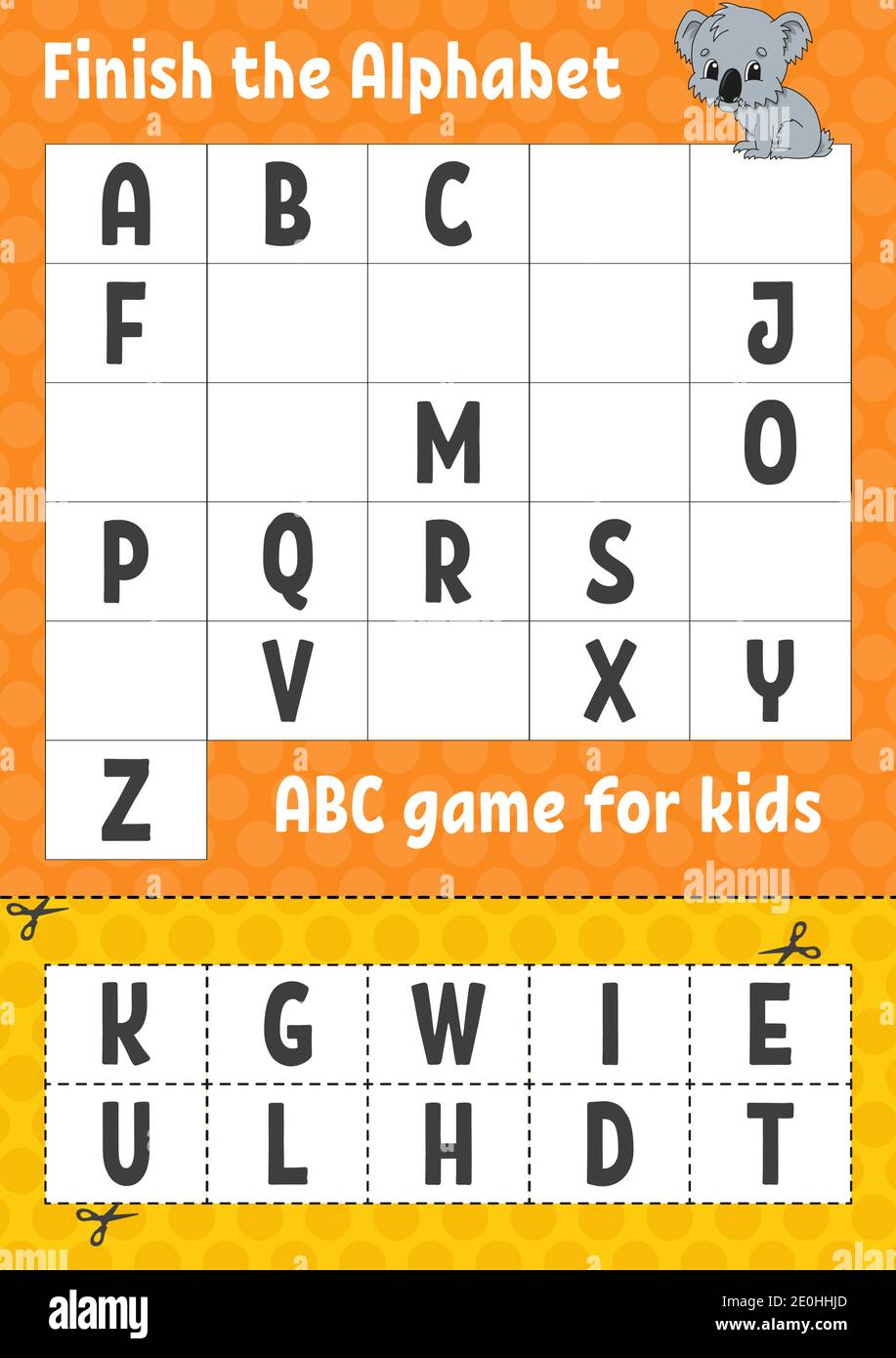 Finish the alphabet. ABC game for kids. Cut and glue. Education ...