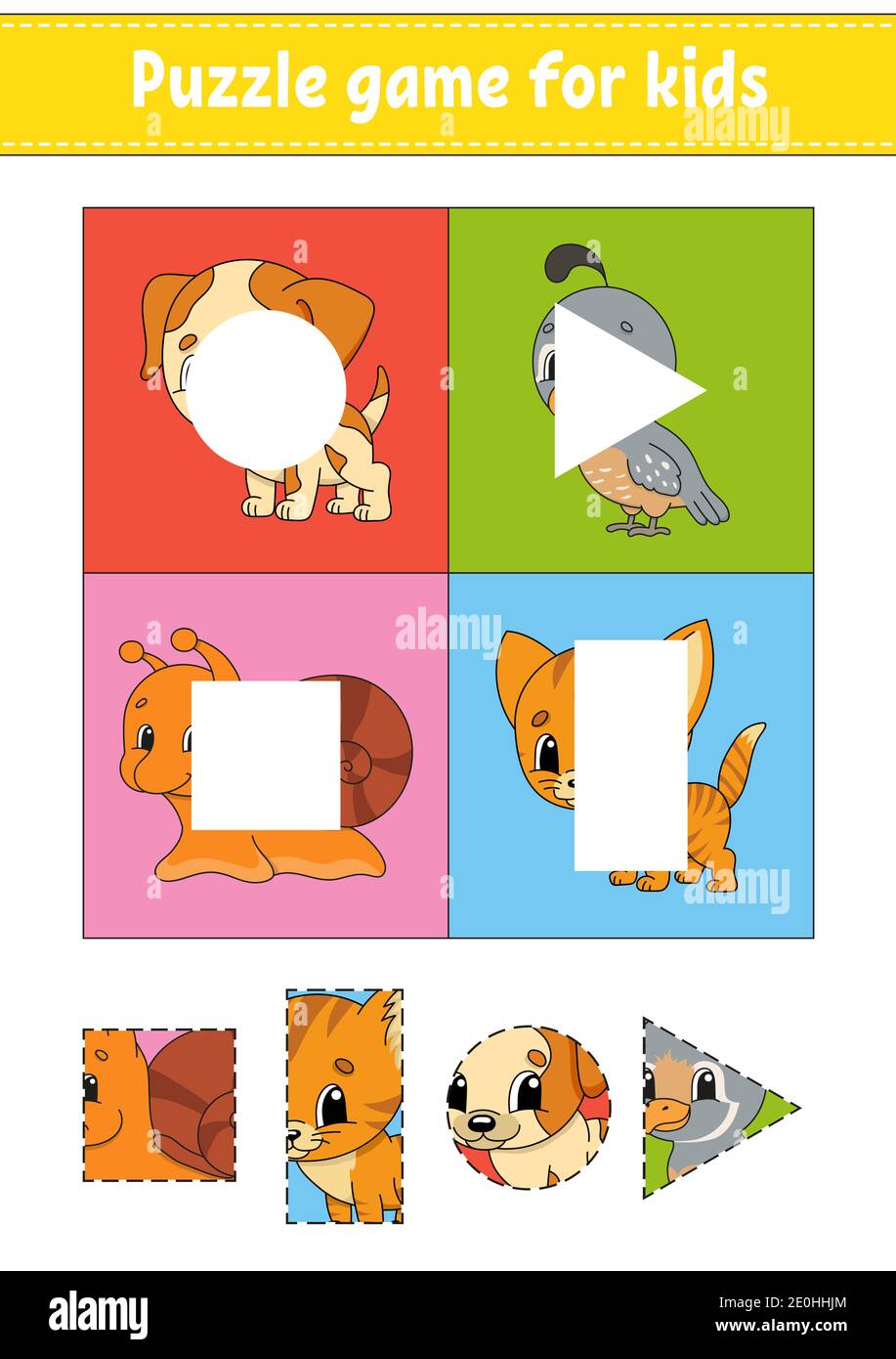 Puzzle game for kids. Cut and paste. Cutting practice. Learning shapes ...