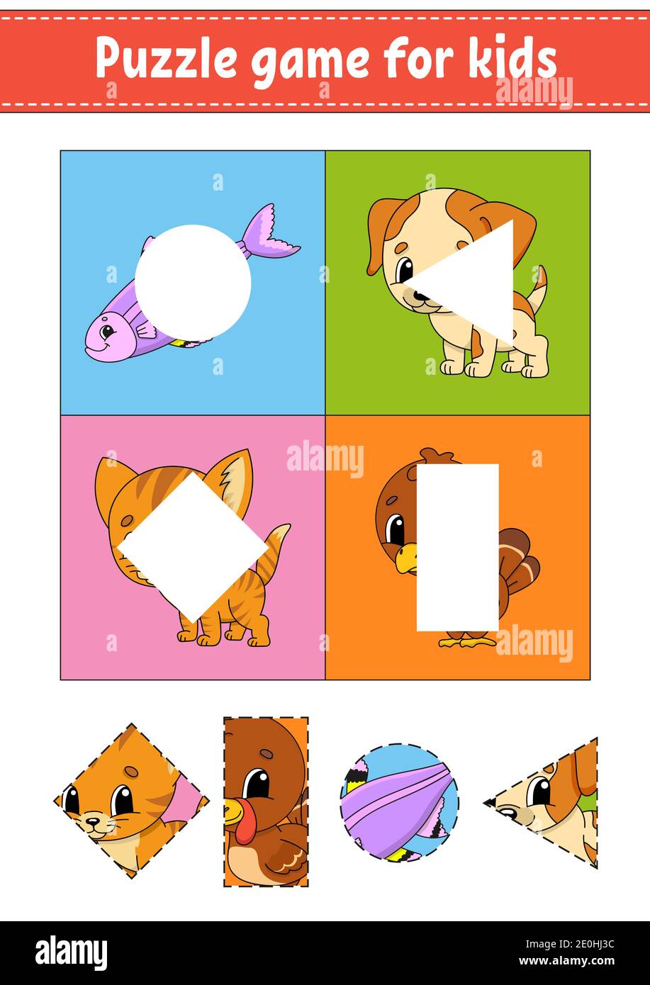 Puzzle game for kids. Cut and paste. Cutting practice. Learning shapes ...
