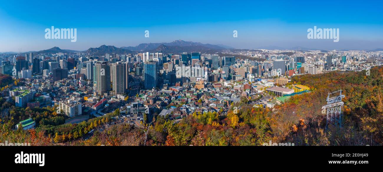 SEOUL, KOREA, NOVEMBER 7, 2019: Aerial view of downtown seoul from ...
