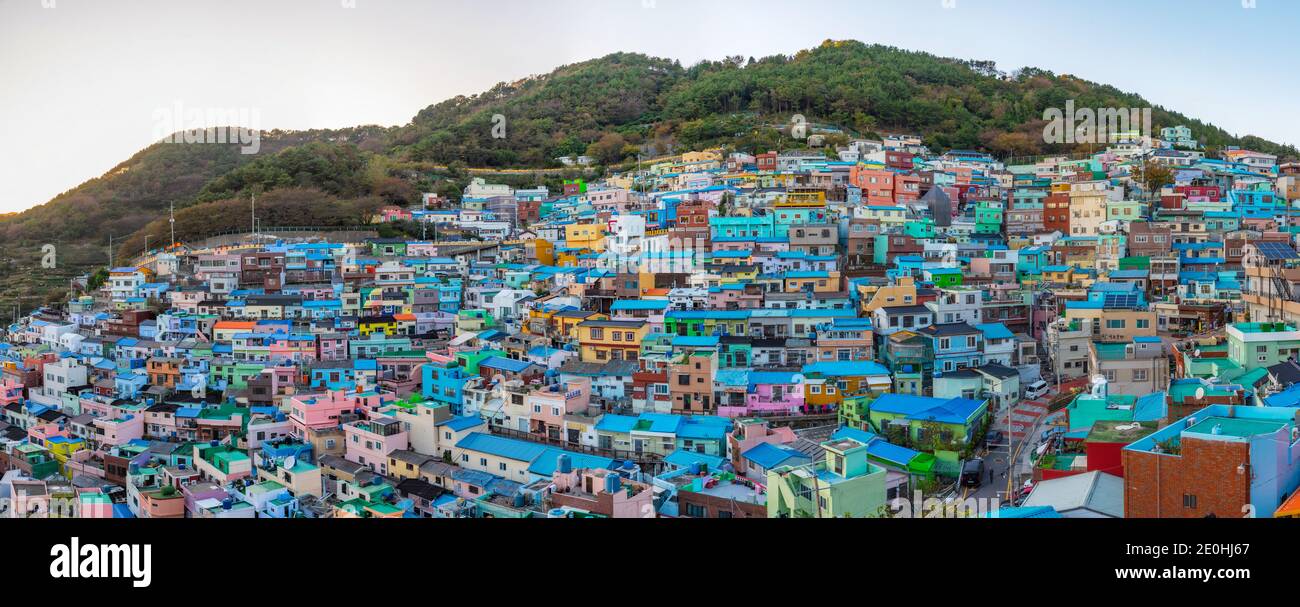 BUSAN, KOREA,OCTOBER 30, 2019: Colorful facades of houses at Gamcheon ...