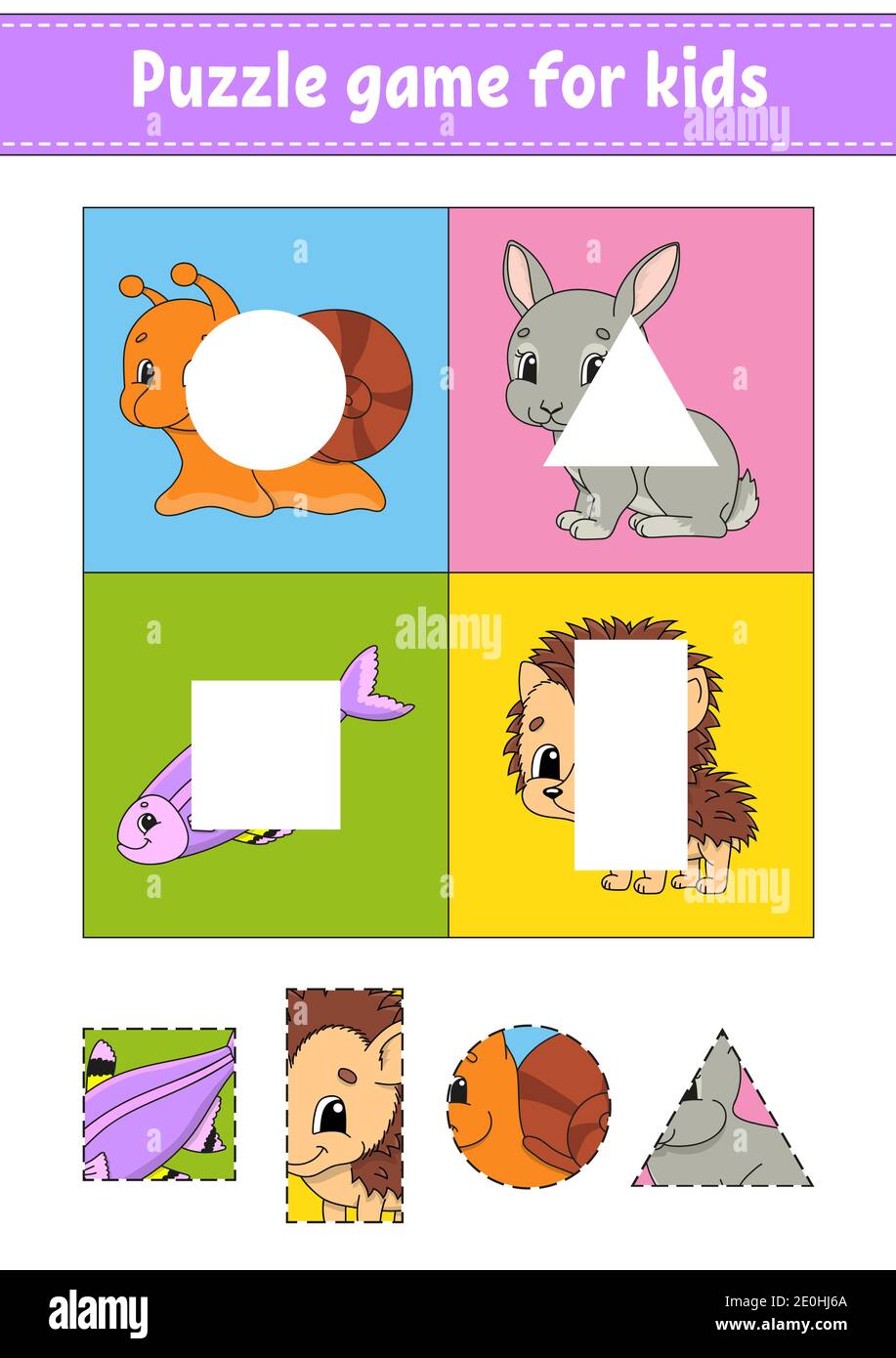 Puzzle game for kids. Cut and paste. Cutting practice. Learning shapes ...
