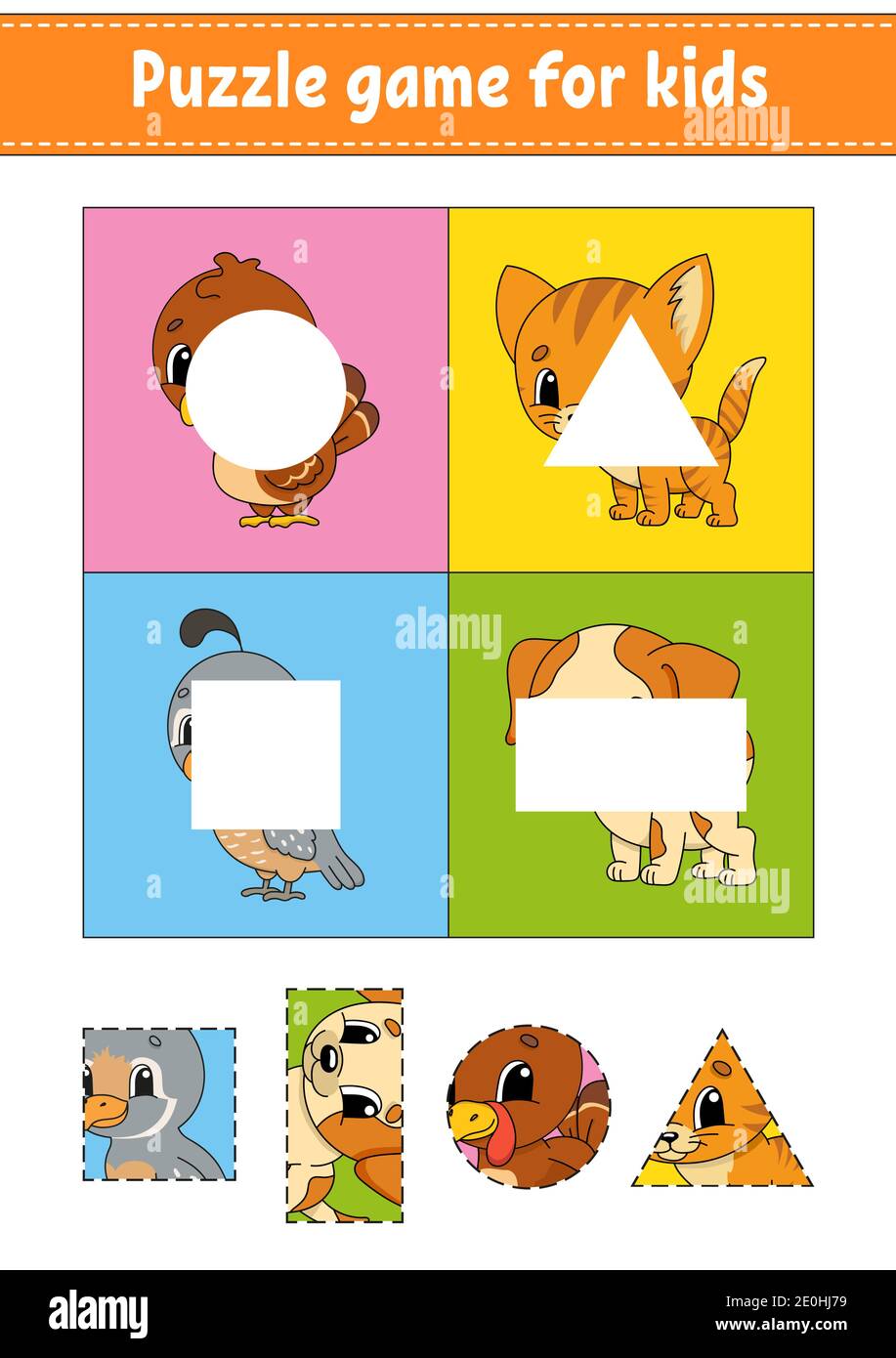Puzzle game for kids. Cut and paste. Cutting practice. Learning shapes ...