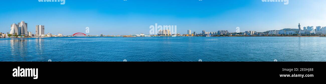 SOKCHO, KOREA, OCTOBER 27, 2019: Cityscape of Sokcho behind Cheongchoho ...