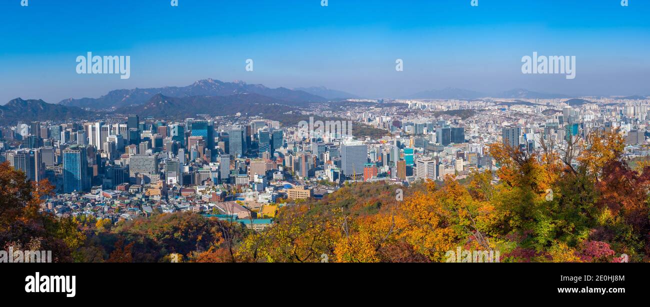 SEOUL, KOREA, NOVEMBER 7, 2019: Aerial view of downtown seoul from ...