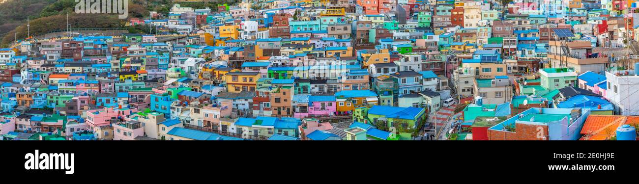 BUSAN, KOREA,OCTOBER 30, 2019: Colorful facades of houses at Gamcheon ...