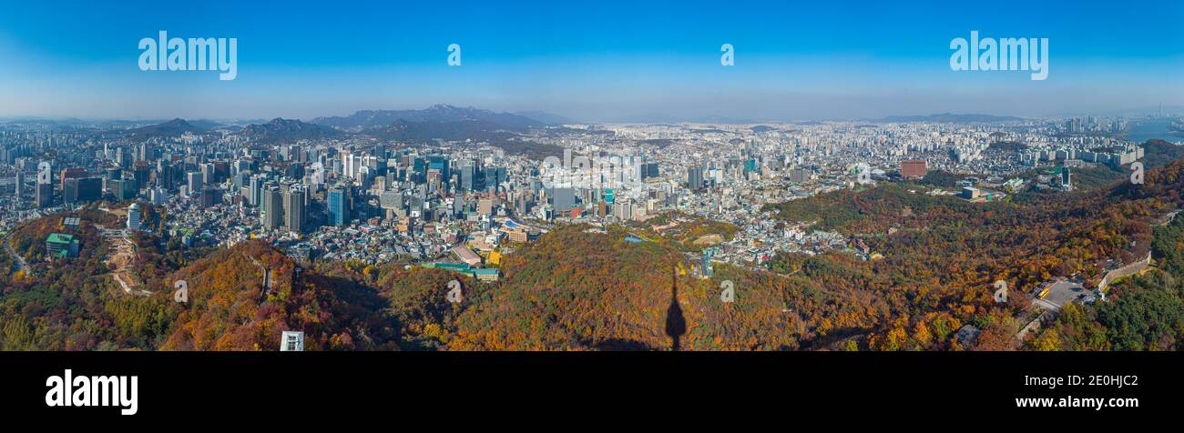 SEOUL, KOREA, NOVEMBER 7, 2019: Aerial view of downtown seoul from ...