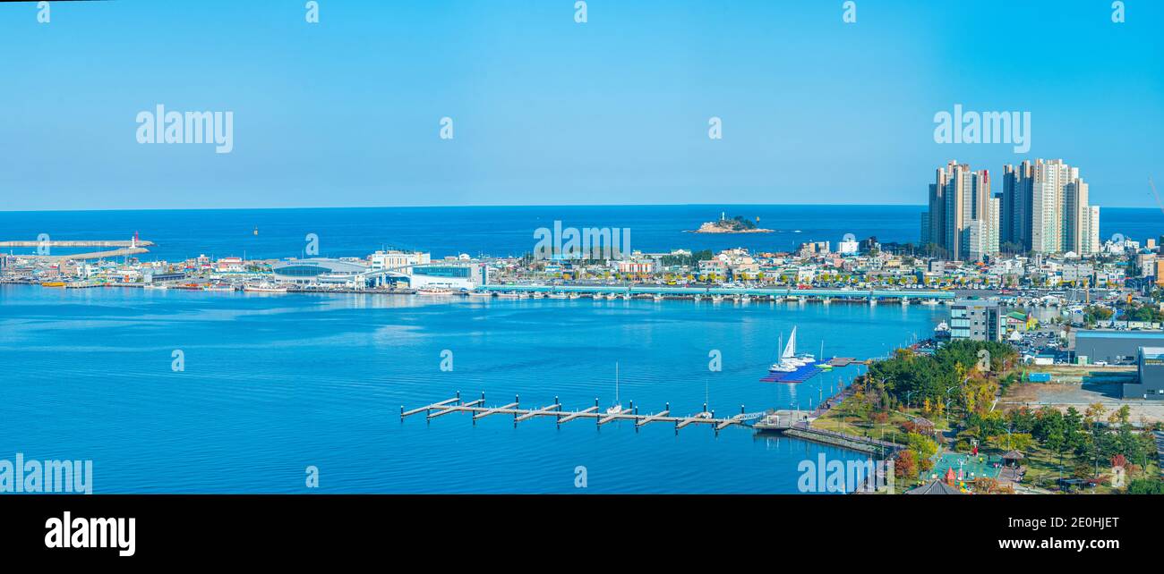 SOKCHO, KOREA, OCTOBER 27, 2019: Cityscape of Sokcho behind Cheongchoho ...