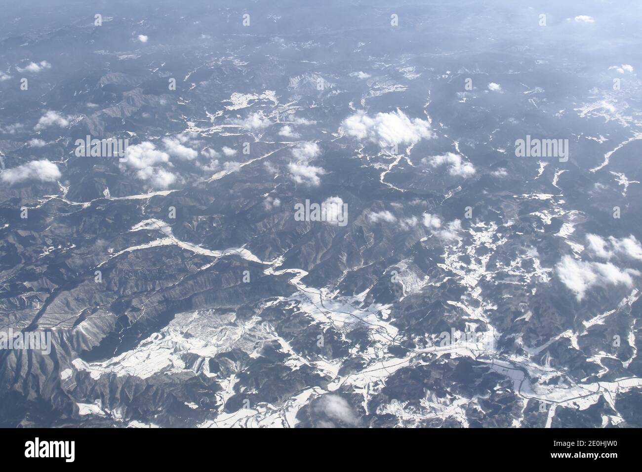 the amazing winter landscape from the windows in an airplane Stock ...