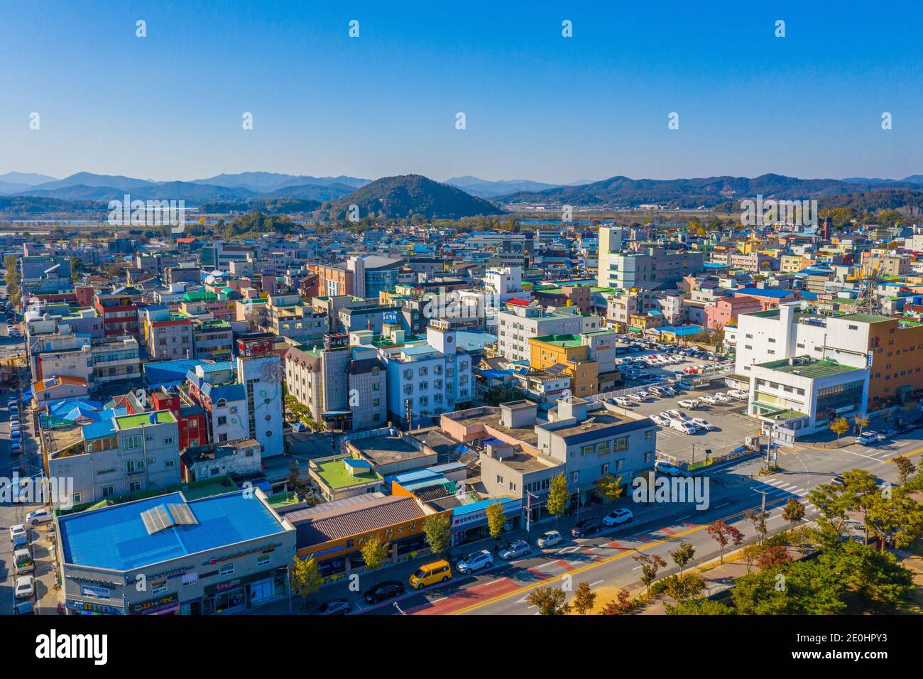 BUYEO, KOREA, NOVEMBER 8, 2019: Aerial view of Buyeo, Republic of Korea ...
