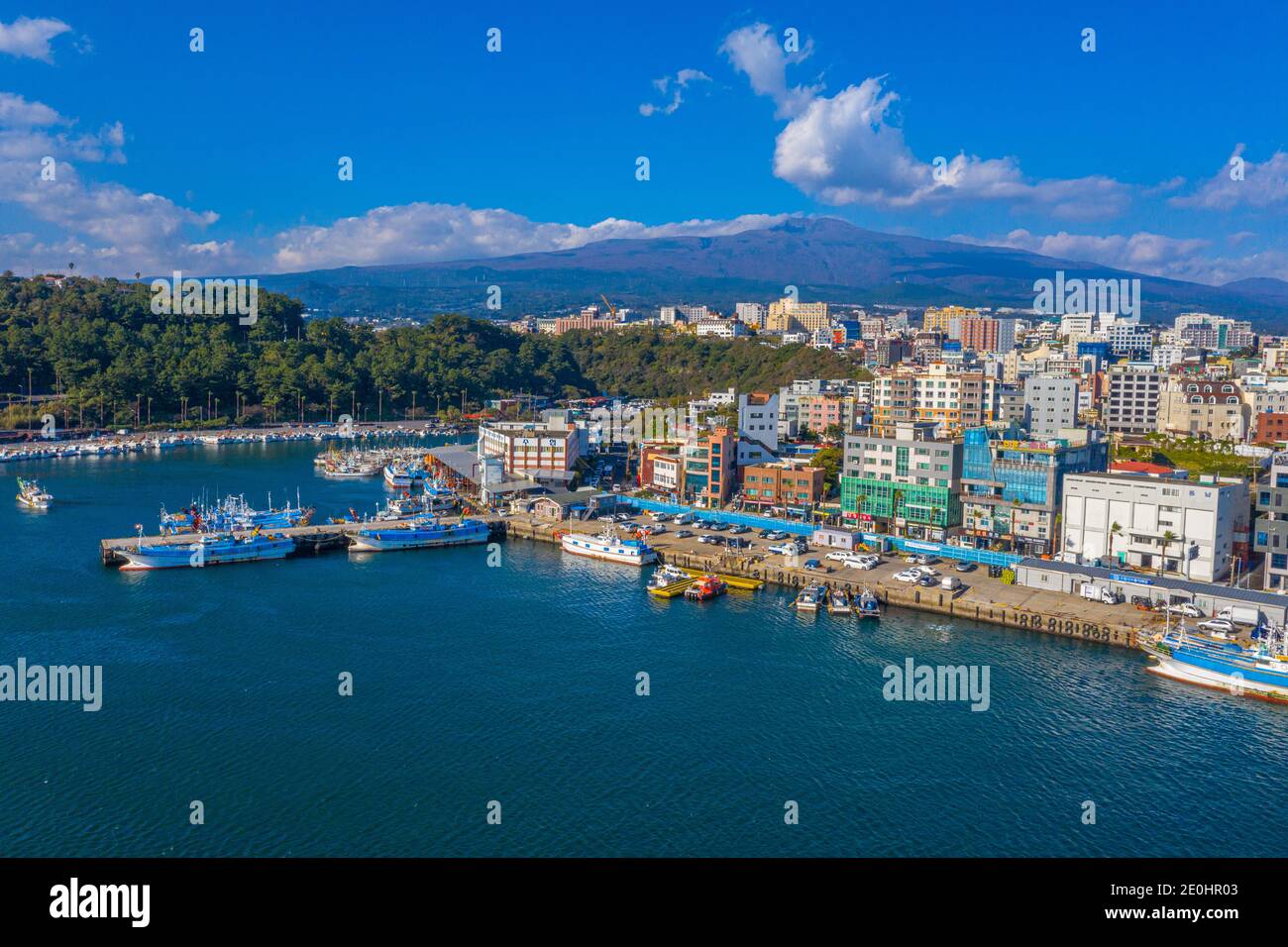 SEOGWIPO, KOREA, NOVEMBER 11, 2019: Aerial view of waterfront of ...