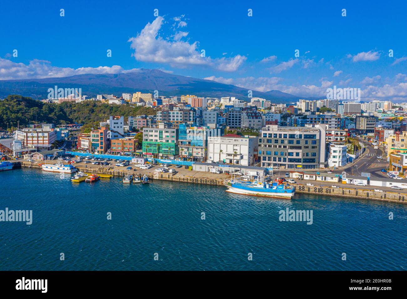 SEOGWIPO, KOREA, NOVEMBER 11, 2019: Aerial view of waterfront of ...