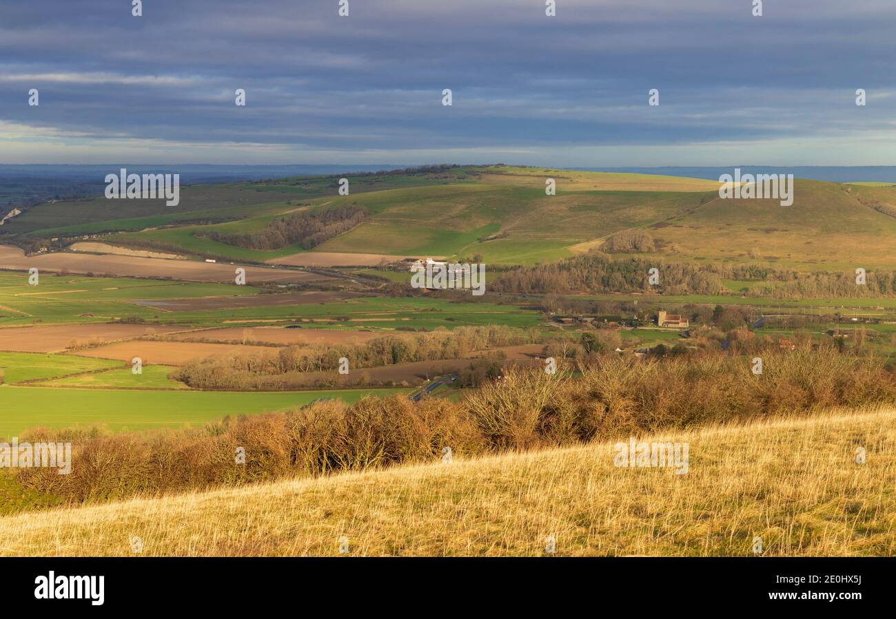 View across the valley to Mount Caburn and the Lewes Downs from Firle ...