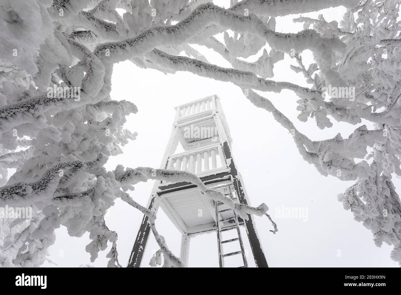 hunting observatory covered in frozen snow in winter Stock Photo - Alamy