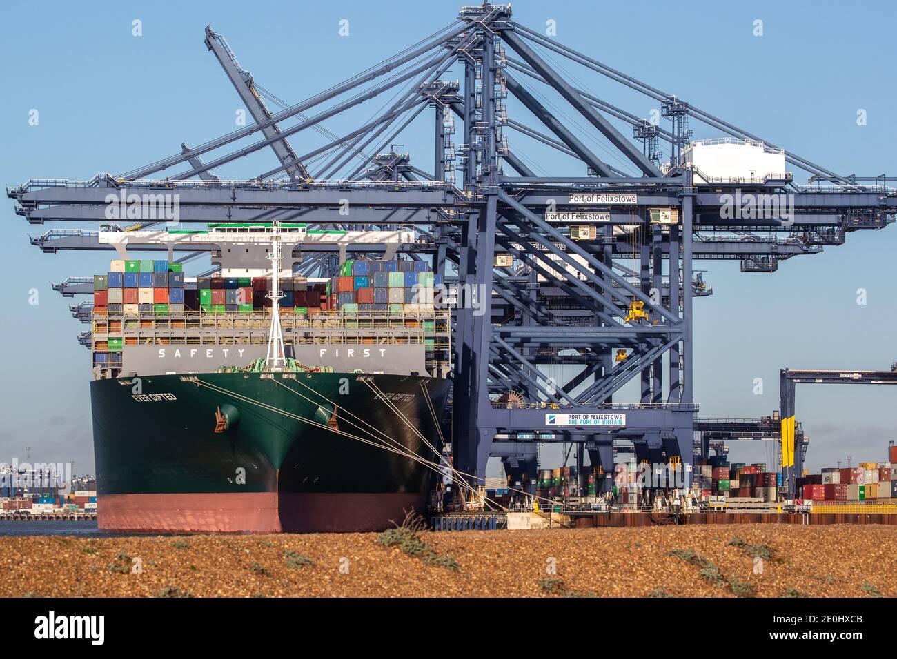 Picture dated December 17th shows containers being unloaded at ...